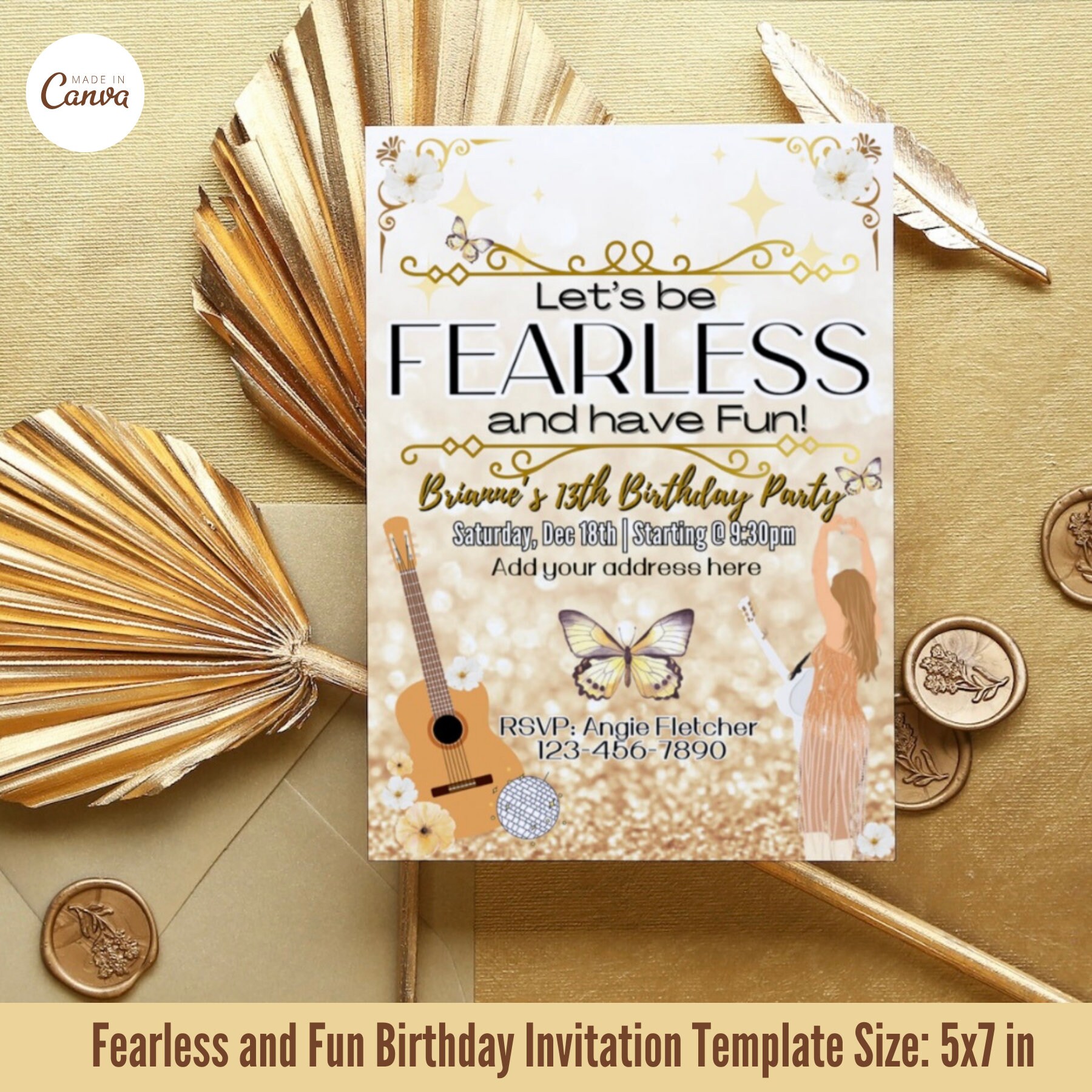 Eras Fearless and Fun Birthday Party Swiftie Merch invitation Template ...