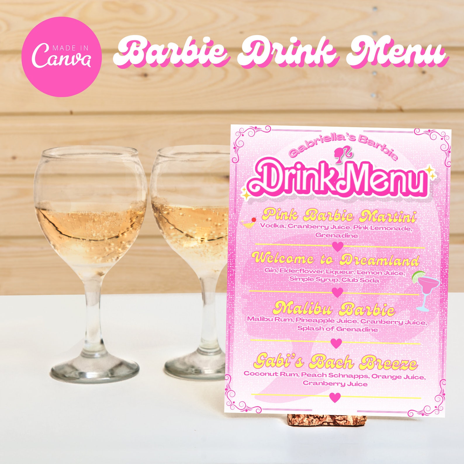 Pink Doll Inspired Drink Menu, Cocktail Recipes, Bachelorette Party ...