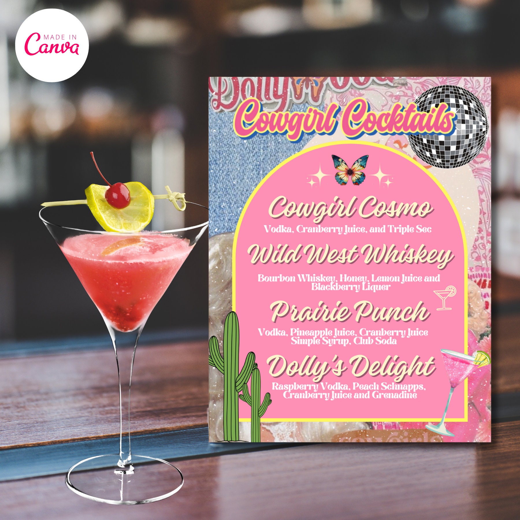Cowgirl Cocktail Menu | Cowgirl Dinner Menu | Disco Cowgirl Party ...