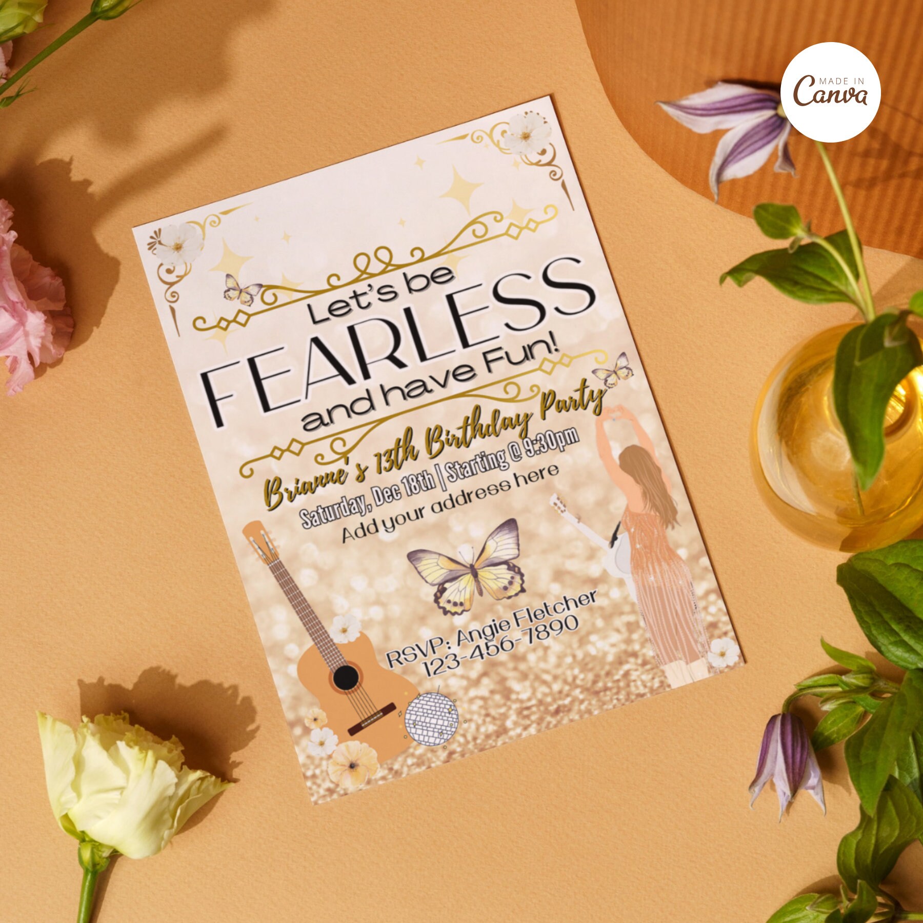 Eras Fearless and Fun Birthday Party Swiftie Merch invitation Template ...