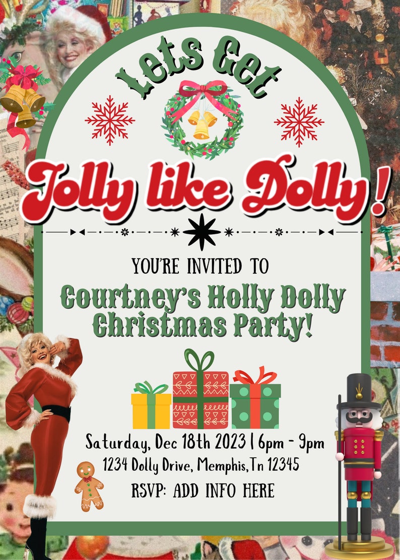 Dolly Parton, Retro Christmas Invitation, Christmas Card, Christmas ...