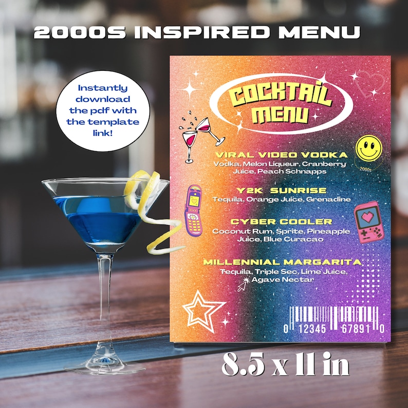Y2K Inspired Cocktail Menu, New Years Eve Menu, Y2K, 2000s Inspire ...