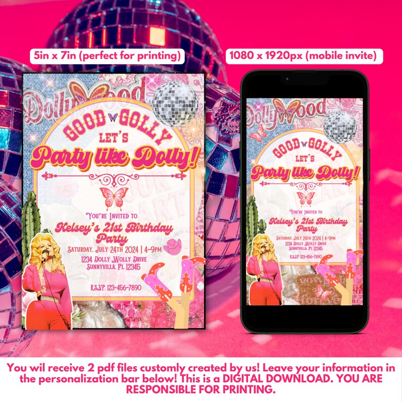 Personalized Dolly Inspired Birthday Invitation, Dolly Parton, Birthday ...