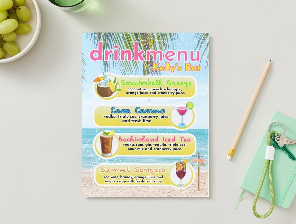 Island Inspired Menu and Recipes , Tropical Cocktail Menu, Beach Bar ...