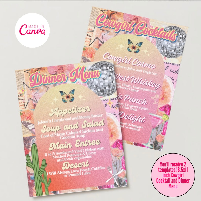 Cowgirl Cocktail Menu | Cowgirl Dinner Menu | Disco Cowgirl Party ...
