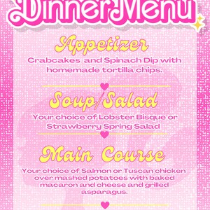 Pink Doll Inspired Menu || Birthday Dinner Party|| Dinner Party Menu ...