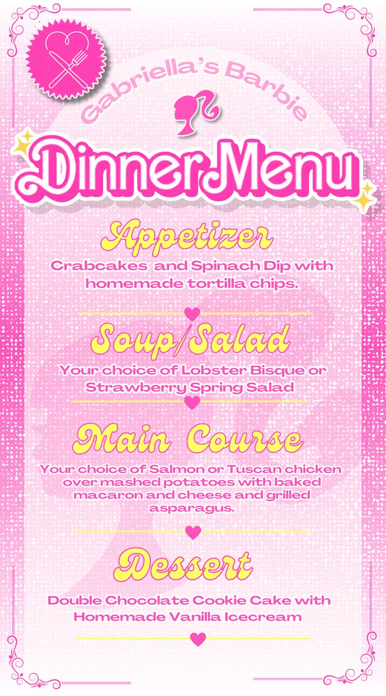 Pink Doll Inspired Menu || Birthday Dinner Party|| Dinner Party Menu ...
