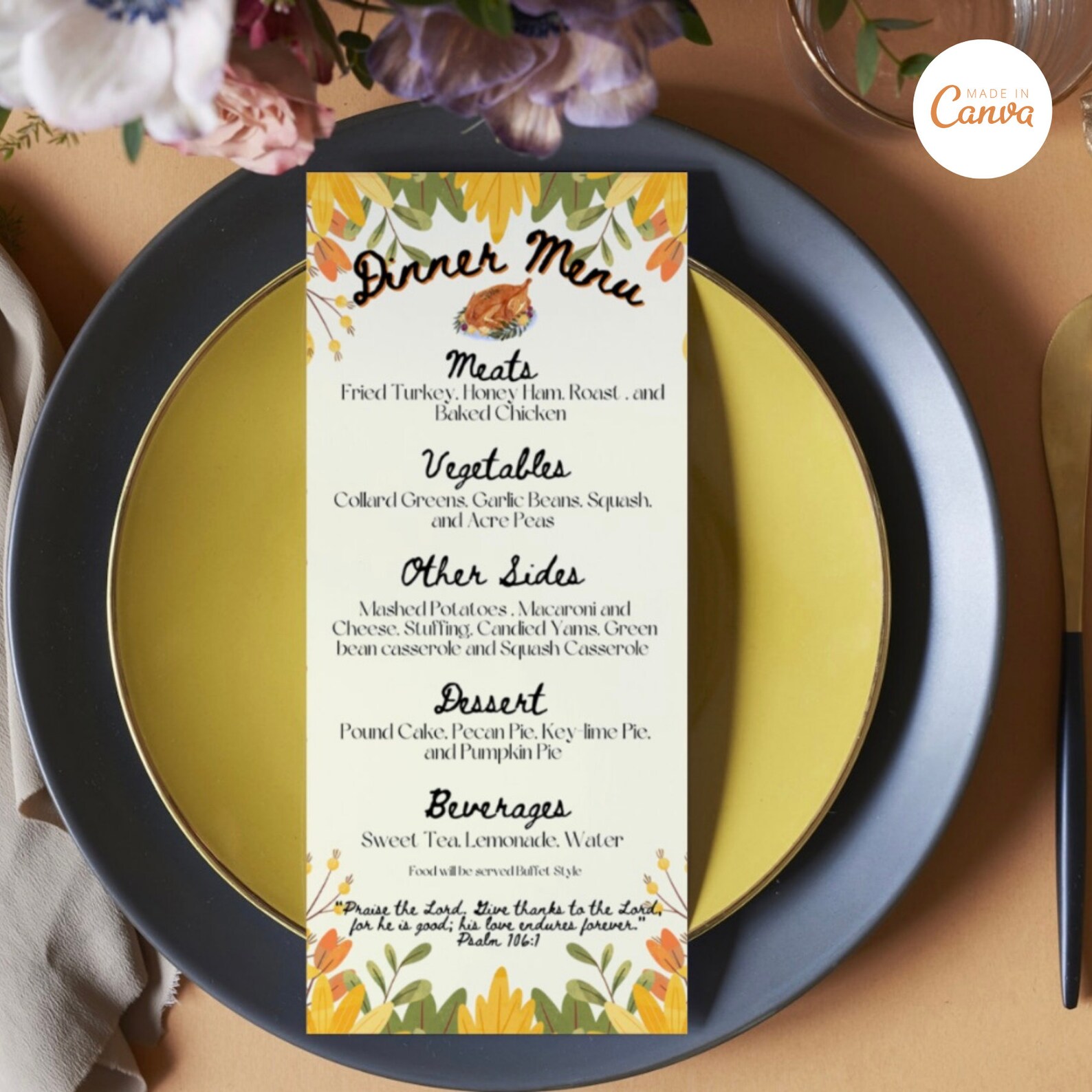 Thanksgiving Menu and Name Card | Fall Party |holiday Dinner Party ...