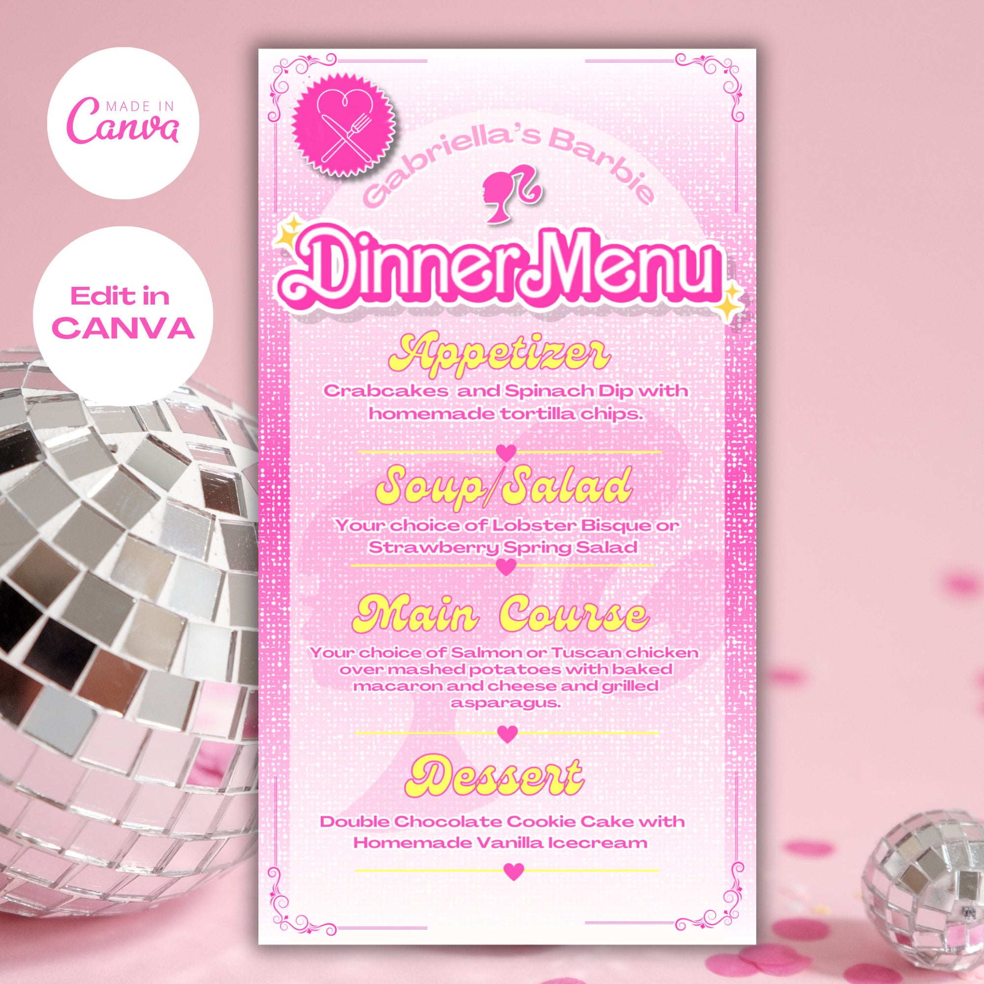 Pink Doll Inspired Menu || Birthday Dinner Party|| Dinner Party Menu ...