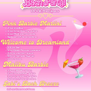 Pink Doll Inspired Drink Menu, Cocktail Recipes, Bachelorette Party ...