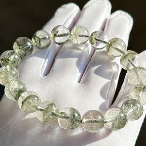 11mm, Natural Undyed Green Phantom Quartz Bracelet, High Clarity Green ...