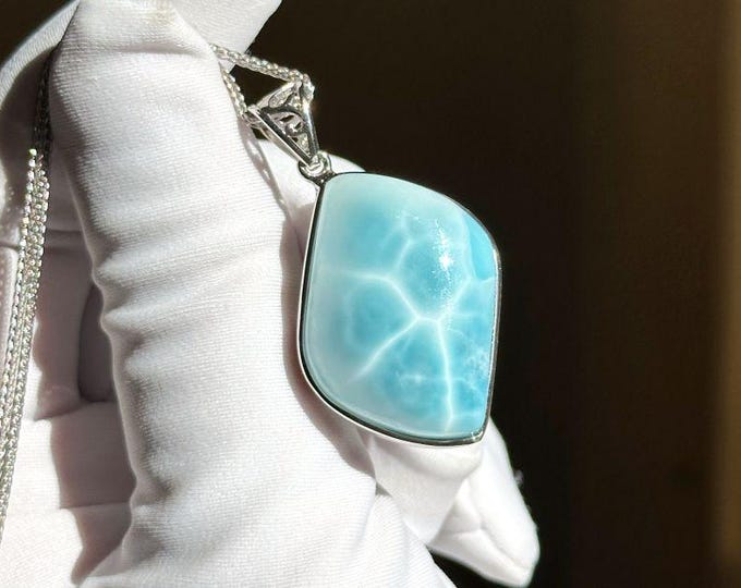 Certified Natural Dominican Blue Larimar Pendant, Larimar Pendant ...