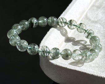11mm+, Natural Undyed Green Phantom Quartz Bracelet, High Clarity Green ...