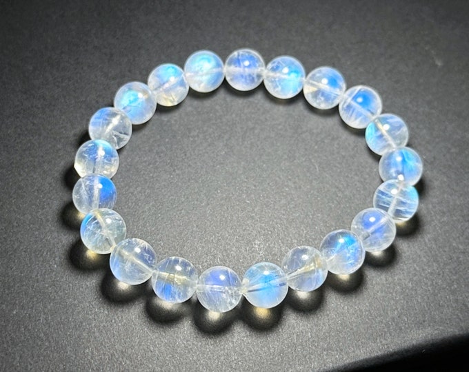 9mm, Certified Natural Rainbow Moonstone Bracelet, India Blue ...