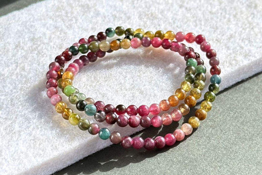 4.8mm, Natural Dainty Multi Color Tourmaline Triple Wraps Bracelet ...