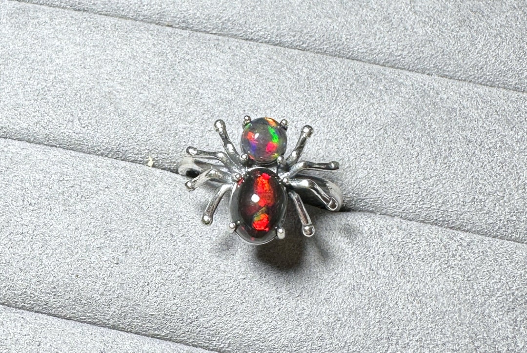 Natural Black Opal Spider Sterling Silver Ring, Genuine Natural Black ...