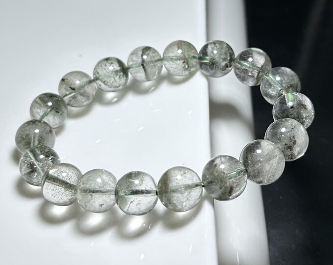 11mm+, Natural Undyed Green Phantom Quartz Bracelet, High Clarity Green ...