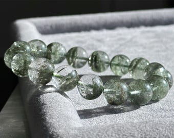 11mm+, Natural Undyed Green Phantom Quartz Bracelet, High Clarity Green ...