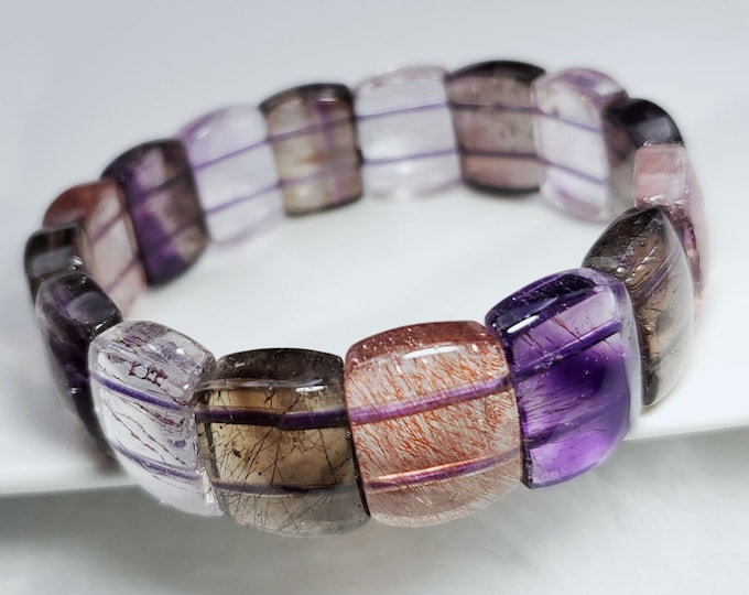 16mm, Natural Super Seven Bracelet, Super 7 Quartz Bangle Bracelet ...