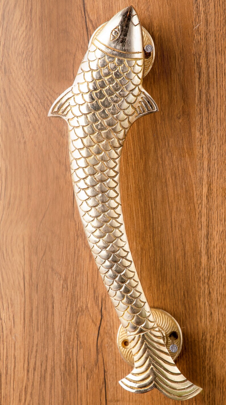 Brass Fish Door Handle Set 2 Handles | Etsy