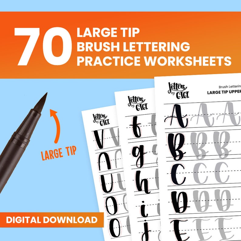 Brush Lettering Practice Worksheets | Basic Strokes, Uppercase & Lowercase Alphabet | INSTANT ...