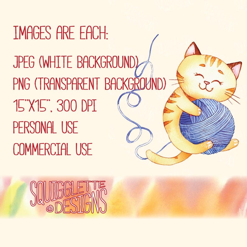 Knitting Cat Clip Art: Playful Yarn PNG & JPEG (digital Download) - Etsy