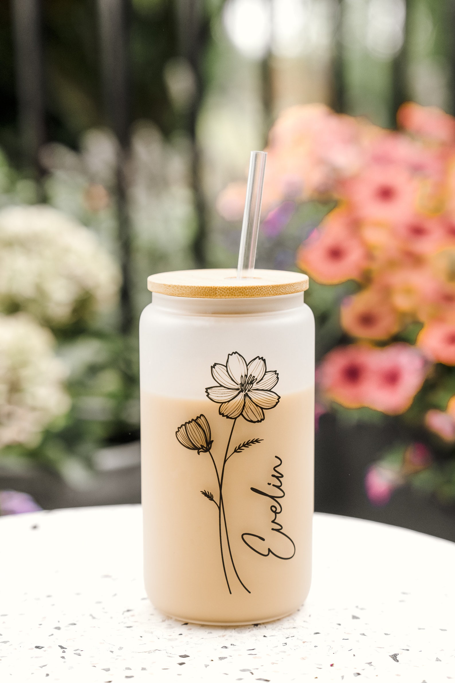 Personalized Birth Flower Coffee Cup Bridesmaid Gift Glass Tumbler With ...