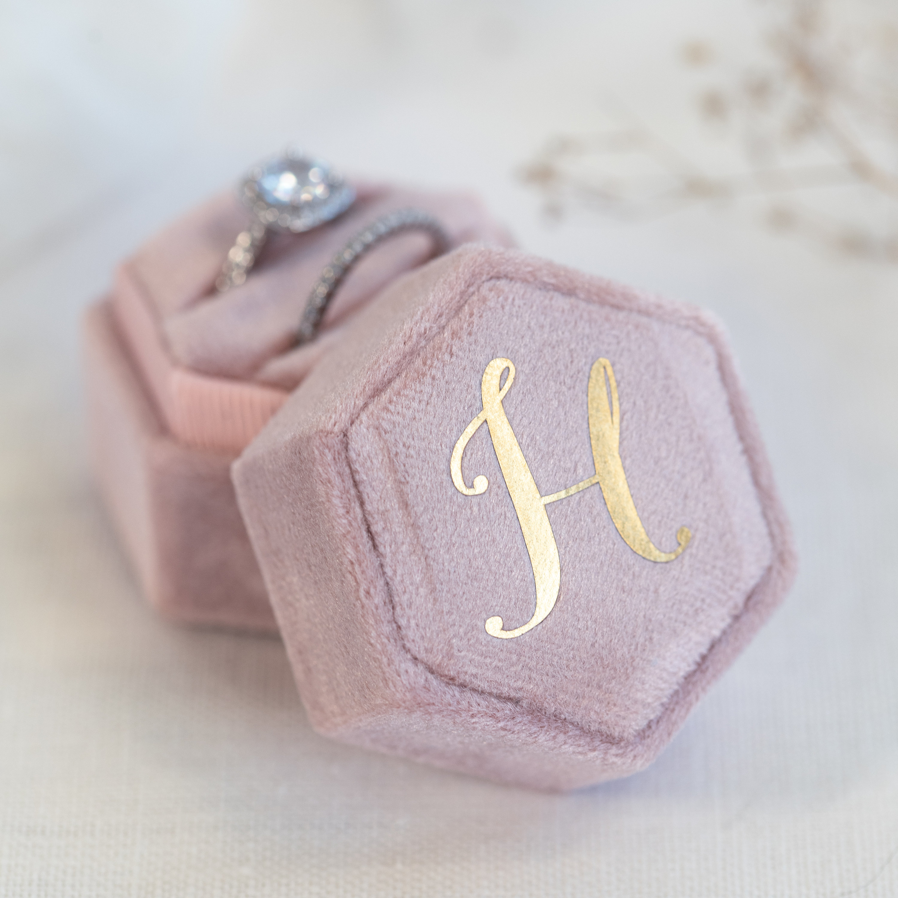 Personalized Velvet Ring Box Hexagon Double Ring Box Ring - Etsy