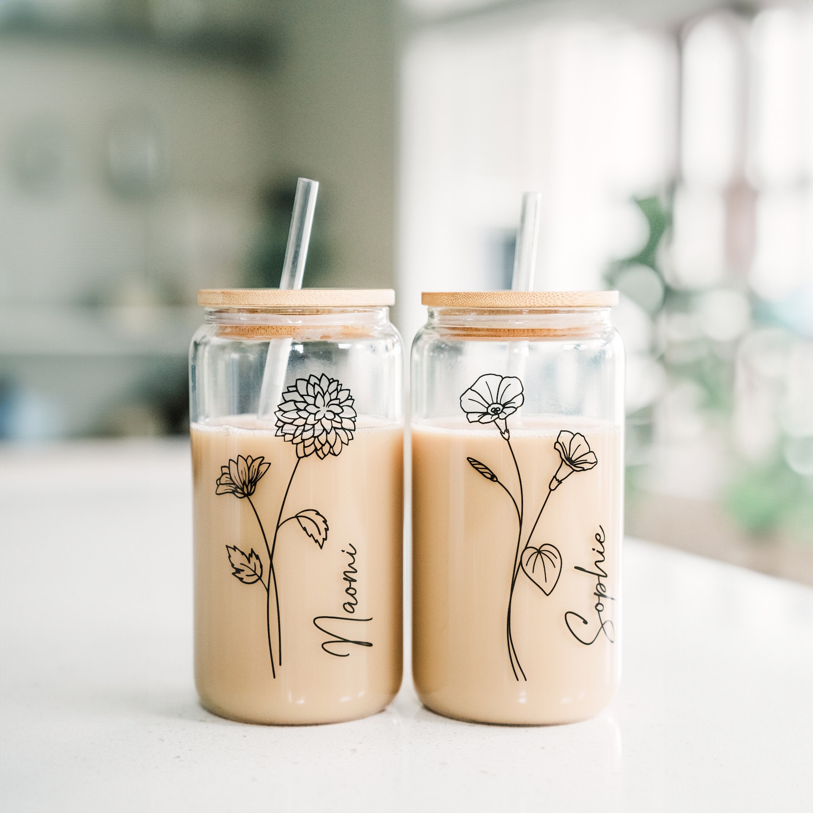 Personalized Birth Flower Coffee Cup Bridesmaid Gift Glass Tumbler With ...