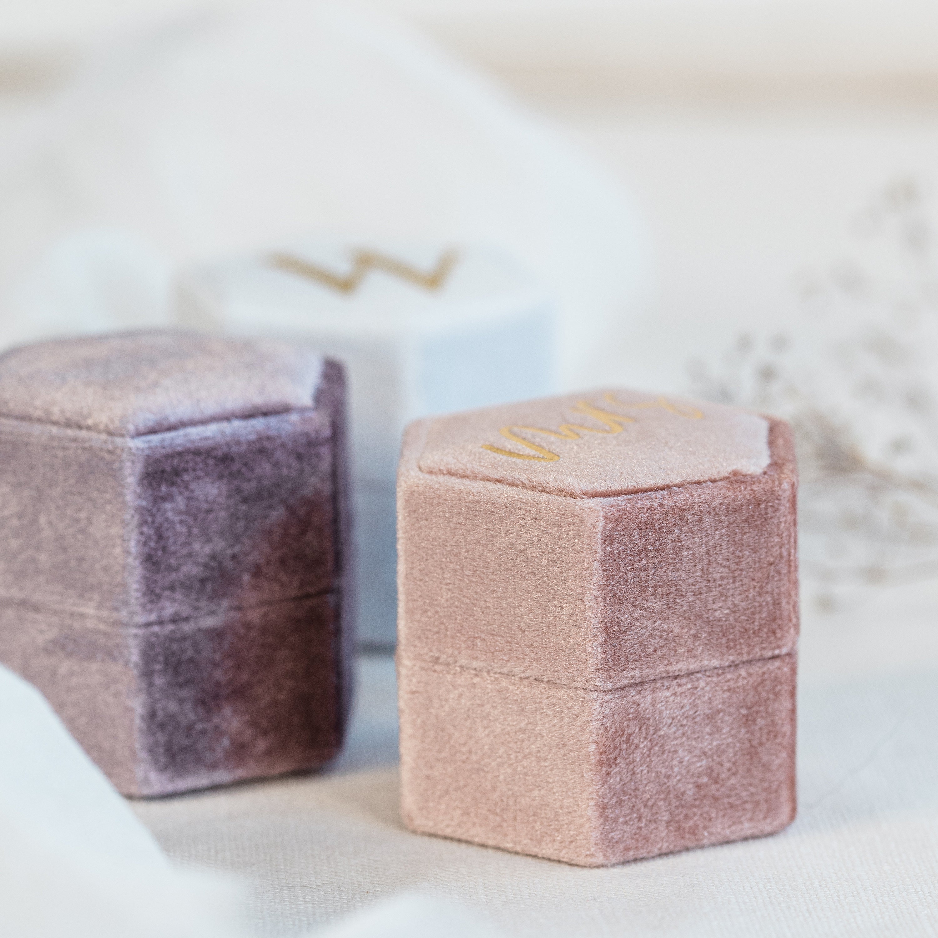 Personalized Velvet Ring Box Mrs Hexagon Double Ring Box - Etsy