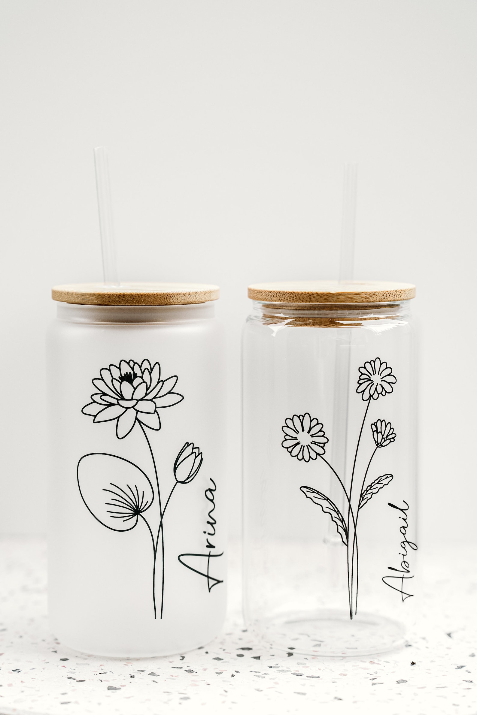 Personalized Birth Flower Coffee Cup Bridesmaid Gift Glass Tumbler With ...