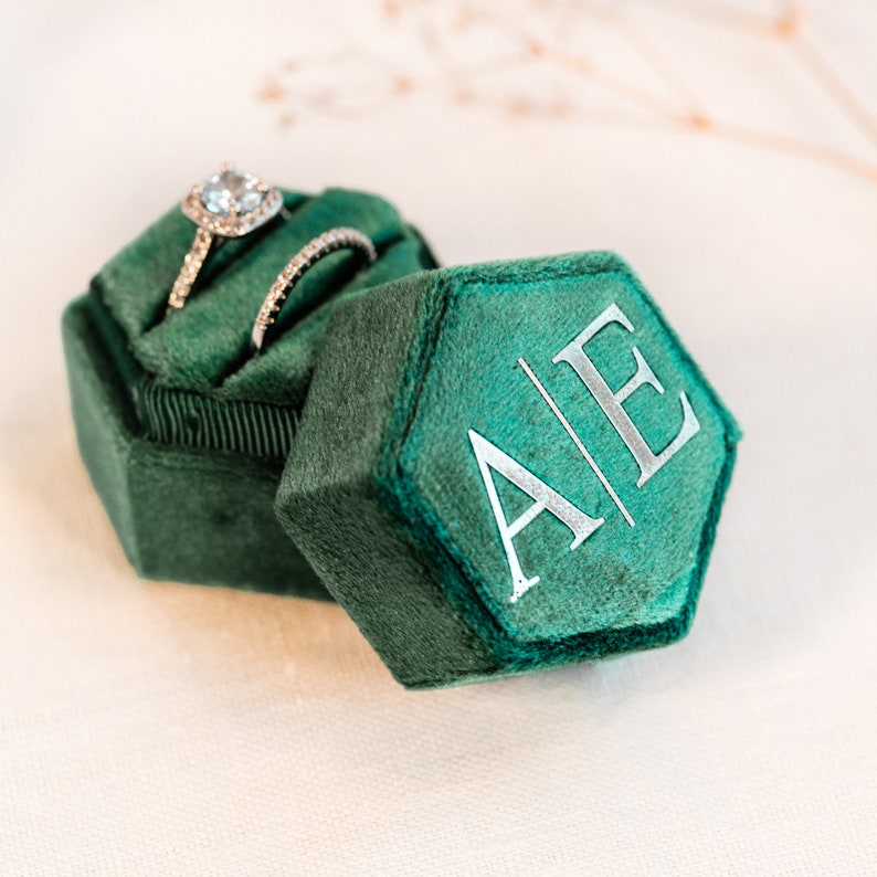 Personalized Velvet Ring Box Hexagon Double Ring Box Ring | Etsy