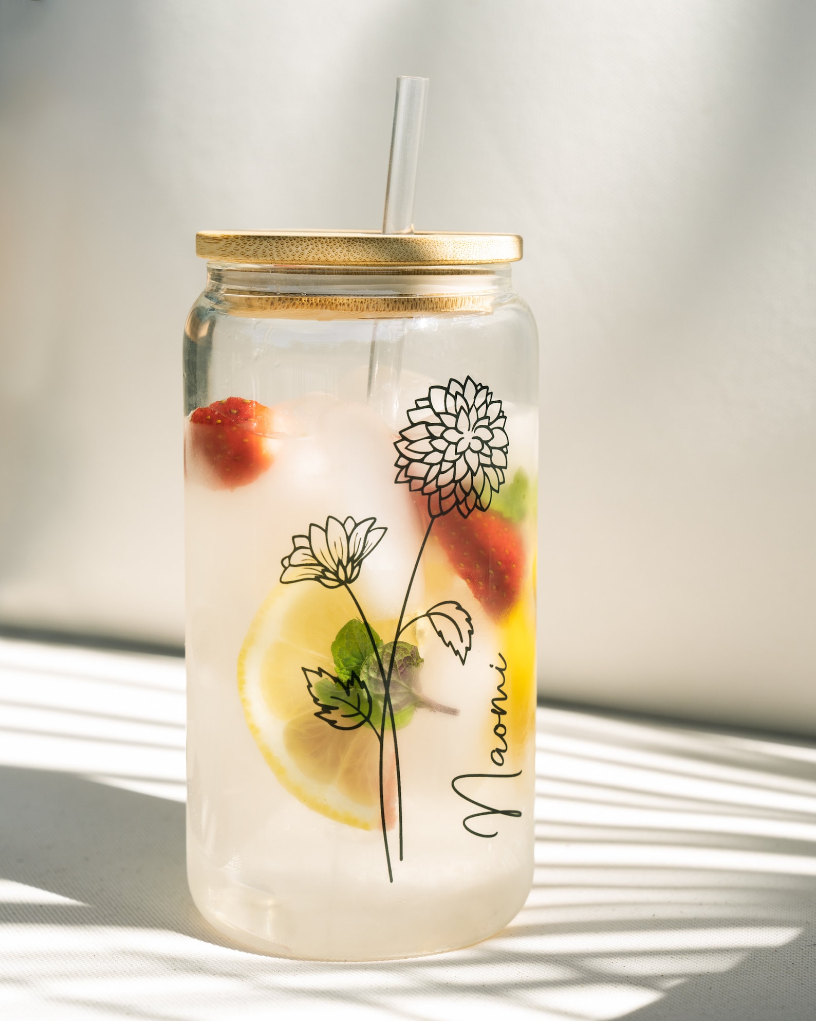 Personalized Birth Flower Coffee Cup Bridesmaid Gift Glass Tumbler With ...