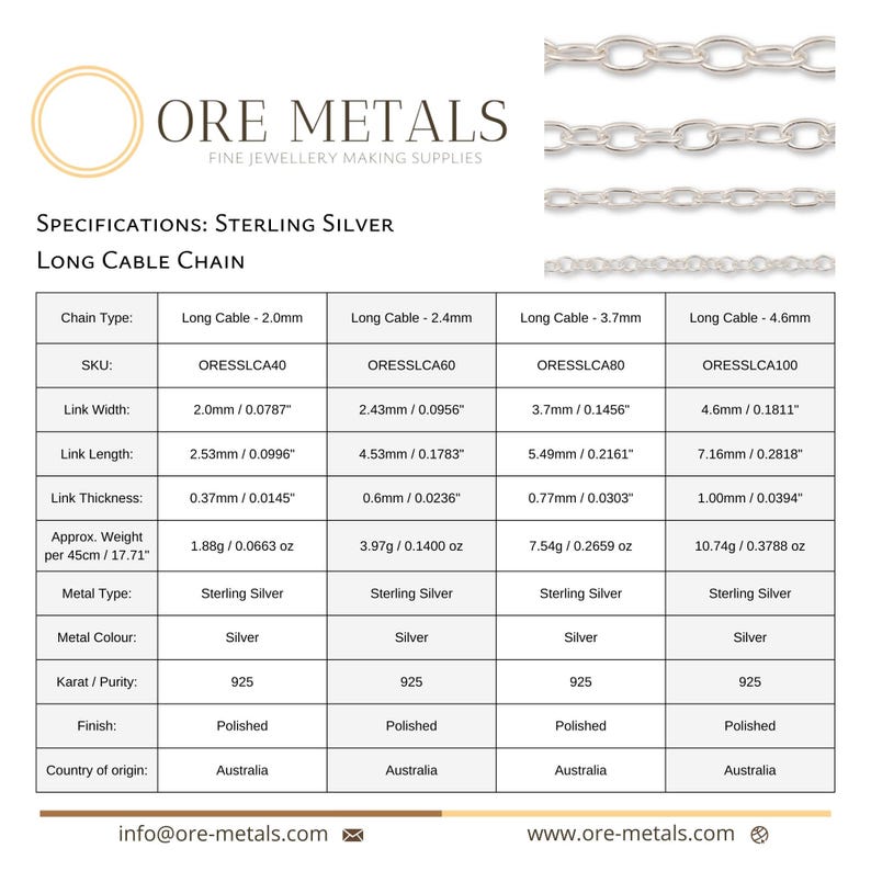 Sterling Silver Long Cable Chain Bracelet - Custom Length - Solid 925 ...