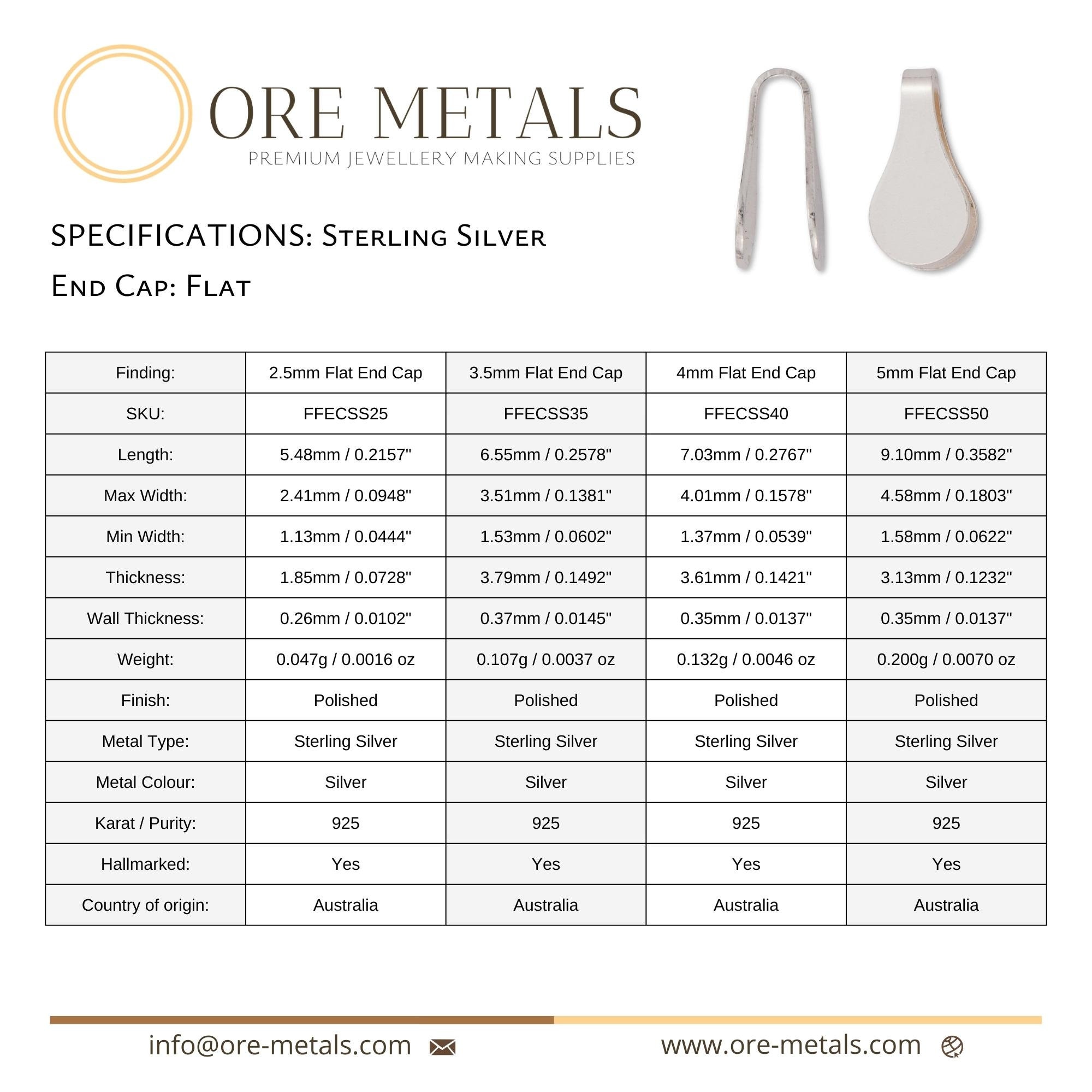 Sterling Silver Chain End Cap - Flat End Cap | 925 Silver End Caps for ...