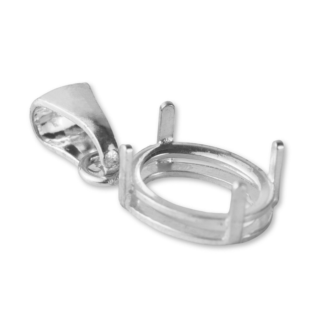 Sterling Silver Oval Claw Setting With Bail, 925 Silver Pendant Blank ...