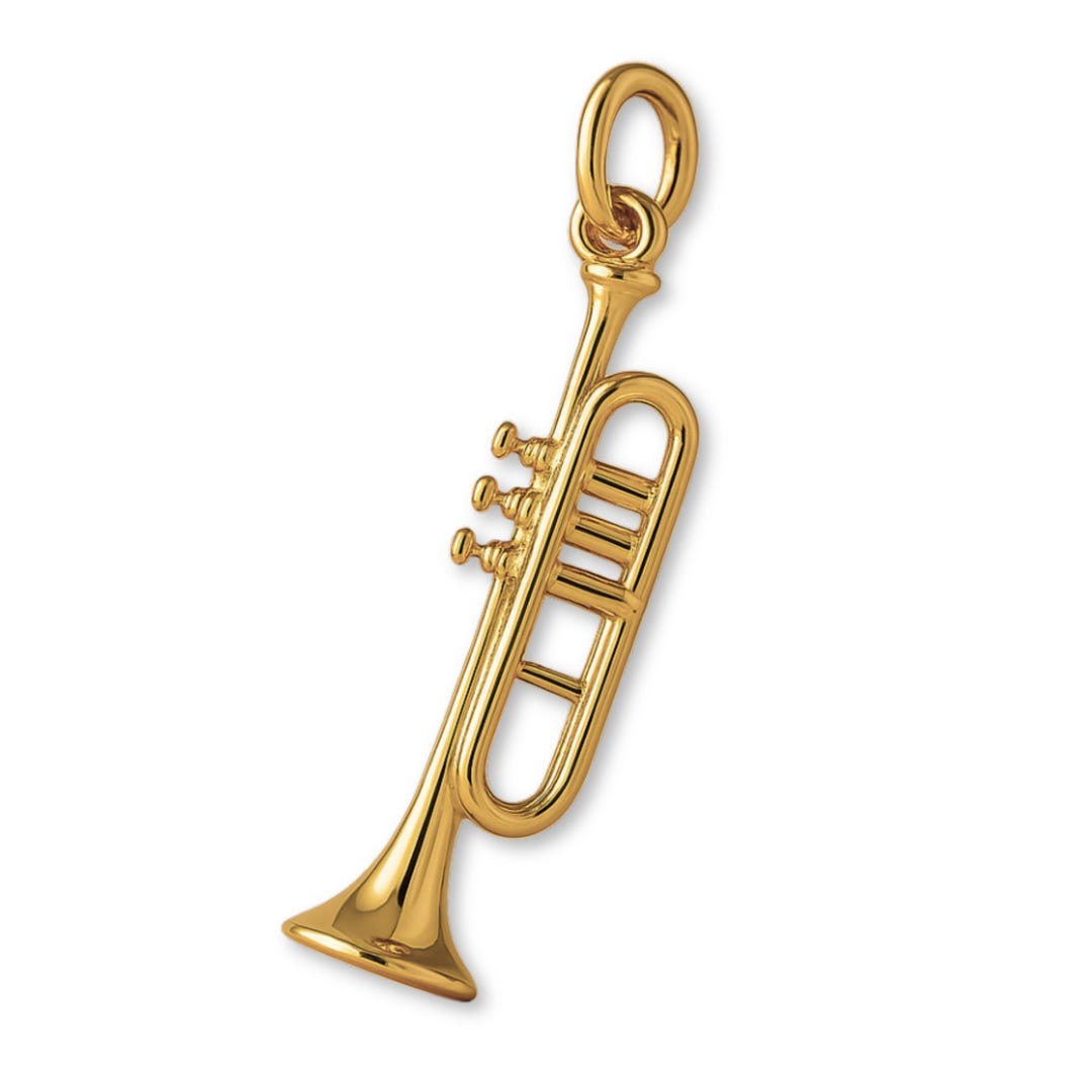 Solid 18ct Yellow Gold Herald Trumpet Charm - Instrument Charms - 18k ...