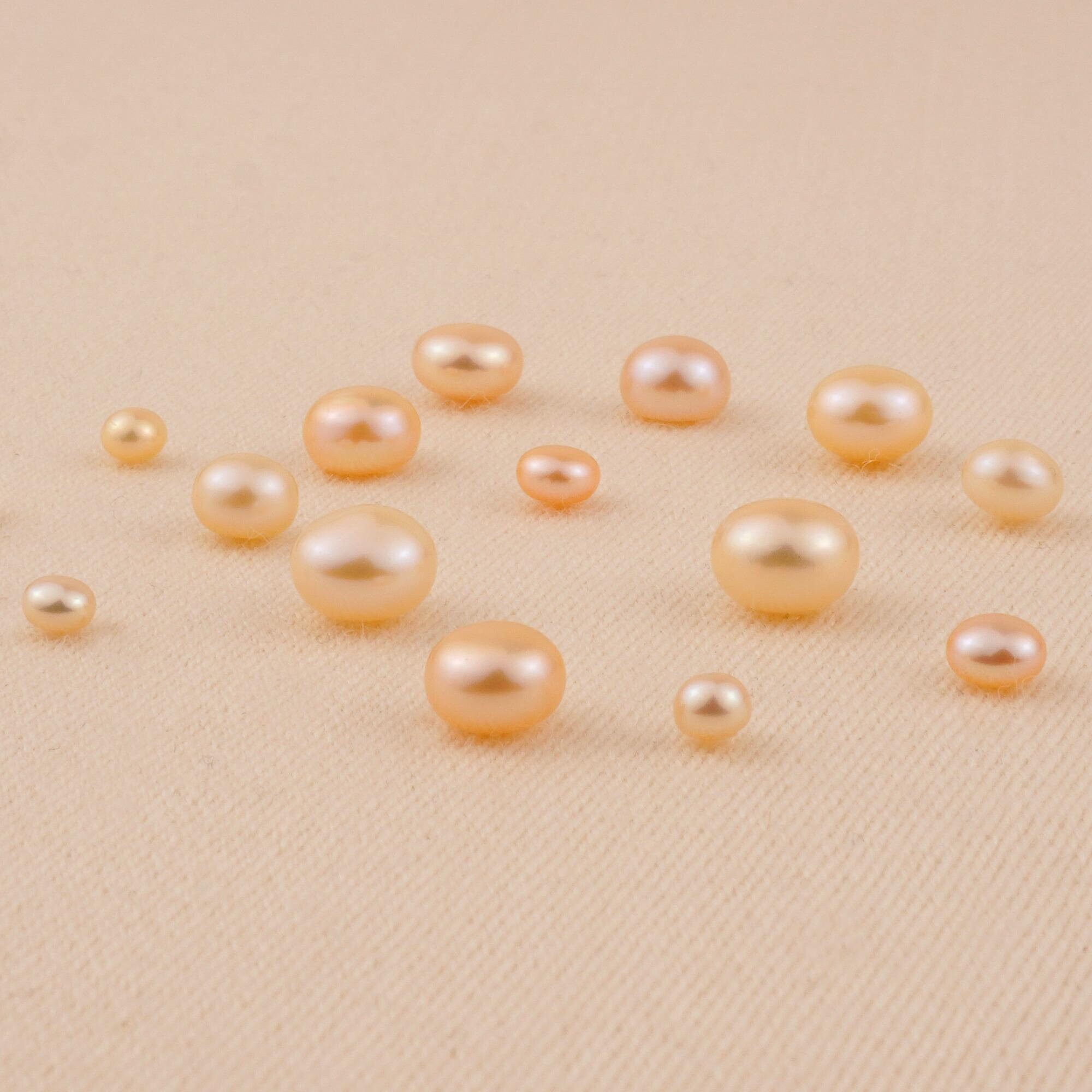 3.5mm - 8mm Peach Pink Button Pearls | High Lustre AA | Half Drilled ...
