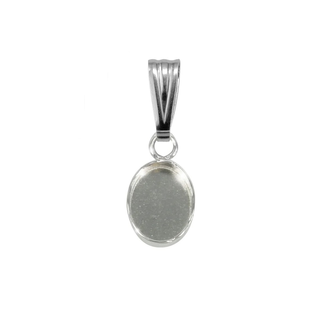 Sterling Silver Oval Pendant Bezel Blank W/ Bail, 925 Silver Bezel ...