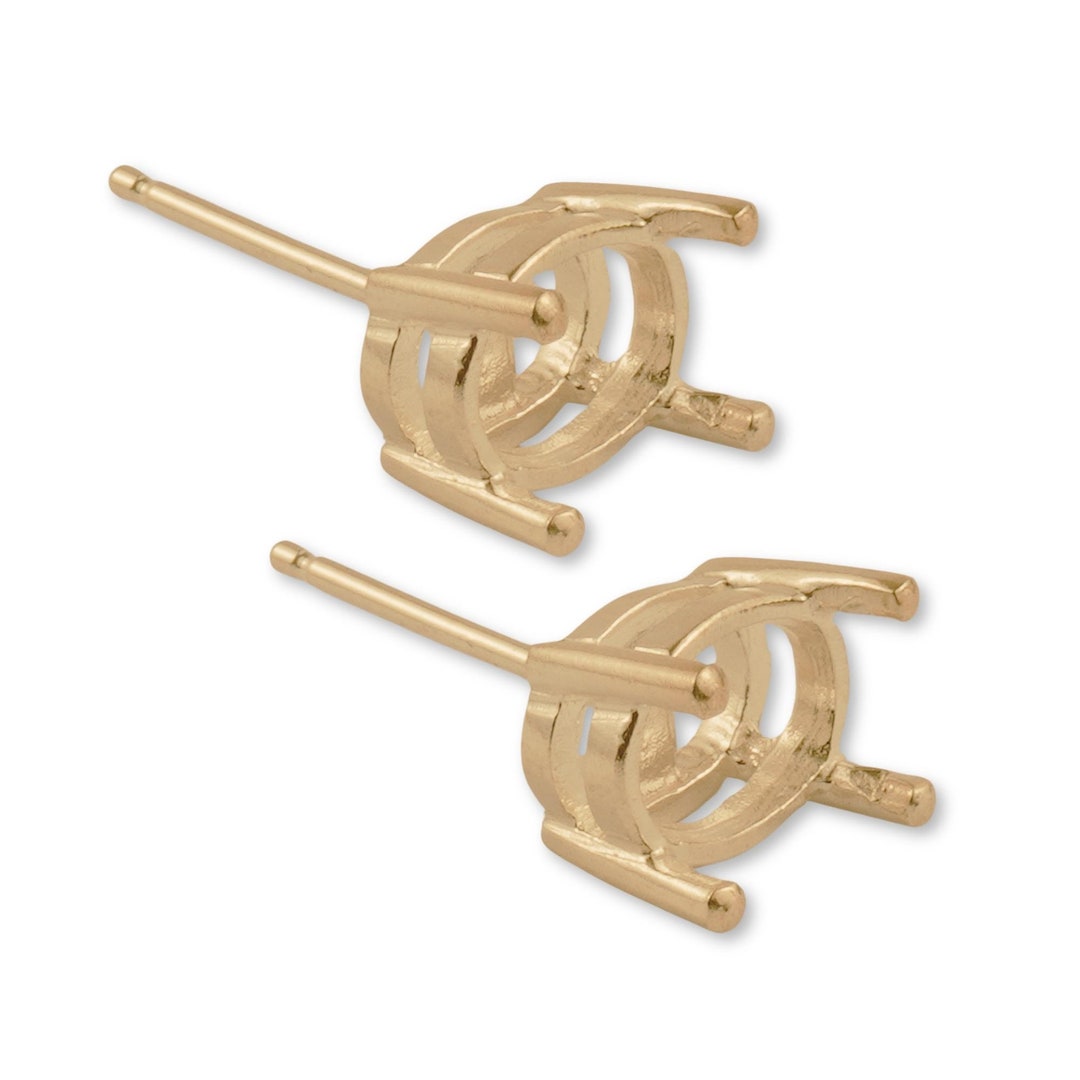 9k Solid Gold Oval Basket Setting Earring Studs - 4 Claw Oval Cabochon ...