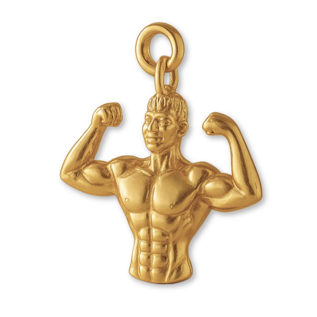 Solid 9ct Yellow Gold Bicep Flex Bodybuilder Charm - Sports Charms - 9k ...