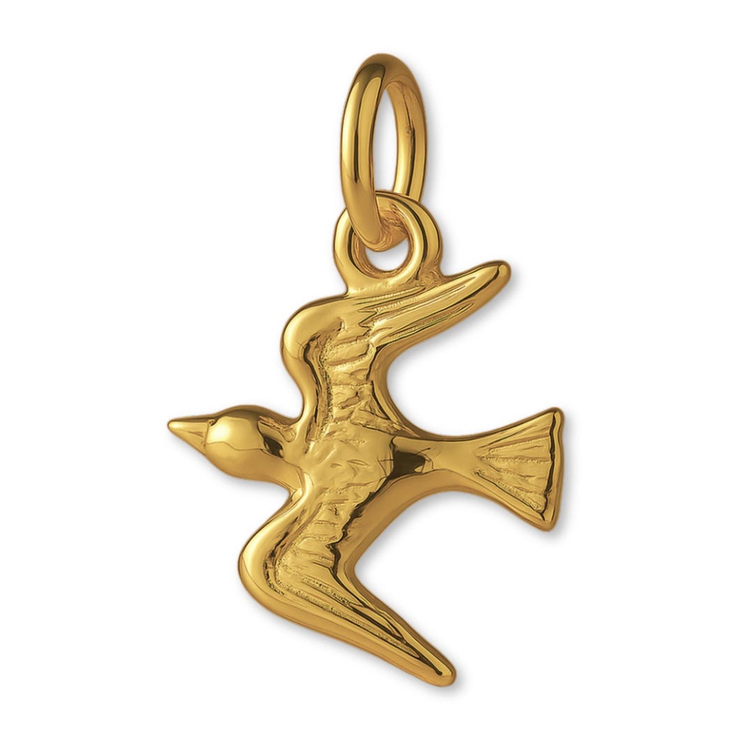 Solid 18ct Yellow Gold Flying Swallow Charm - Animal Charms - 18k / 750 ...