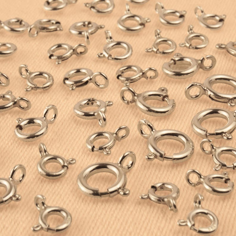 14K Solid White Gold Bolt Ring Clasp W/ Open Ring - Spring Trigger Claw ...