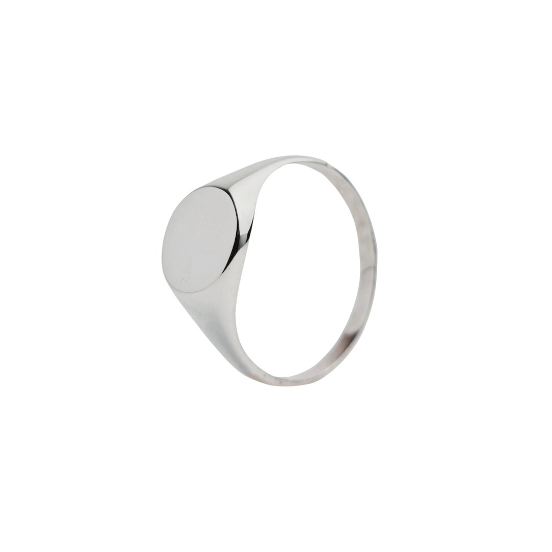 9k Solid White Gold Round Signet Ring Engraving Blank, 375 White Gold ...