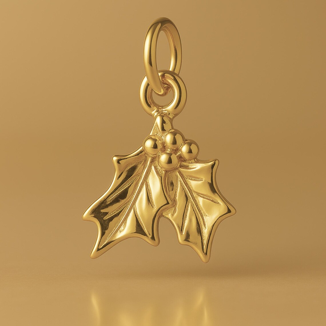 Solid 9ct Yellow Gold Christmas Mistletoe Charm - Christmas Charms - 9k ...
