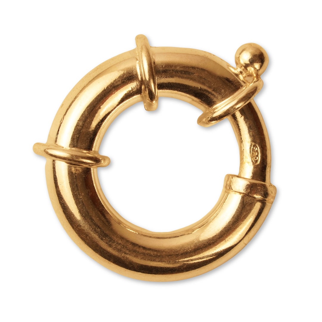 18K Solid Yellow Gold Large Bolt Ring Clasp - Spring Loaded Trigger ...