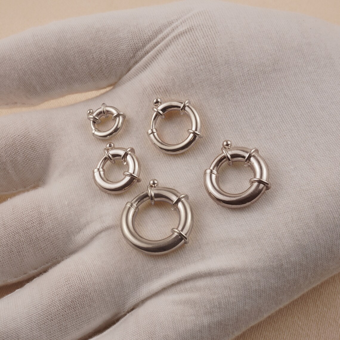 9K Solid White Gold Large Bolt Ring Clasp - Spring Loaded Trigger Claw ...