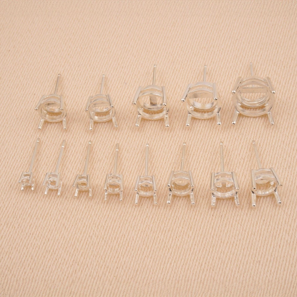 Sterling Silver Round Basket Setting Earring Studs - 4 Prong Claw Round ...