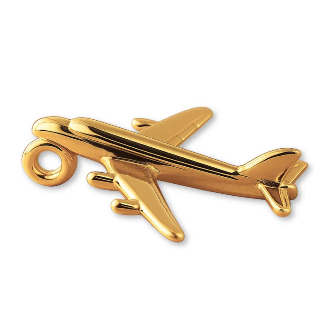 Solid 9ct Yellow Gold Airliner Plane Charm - Transport & Vehicle Charms ...