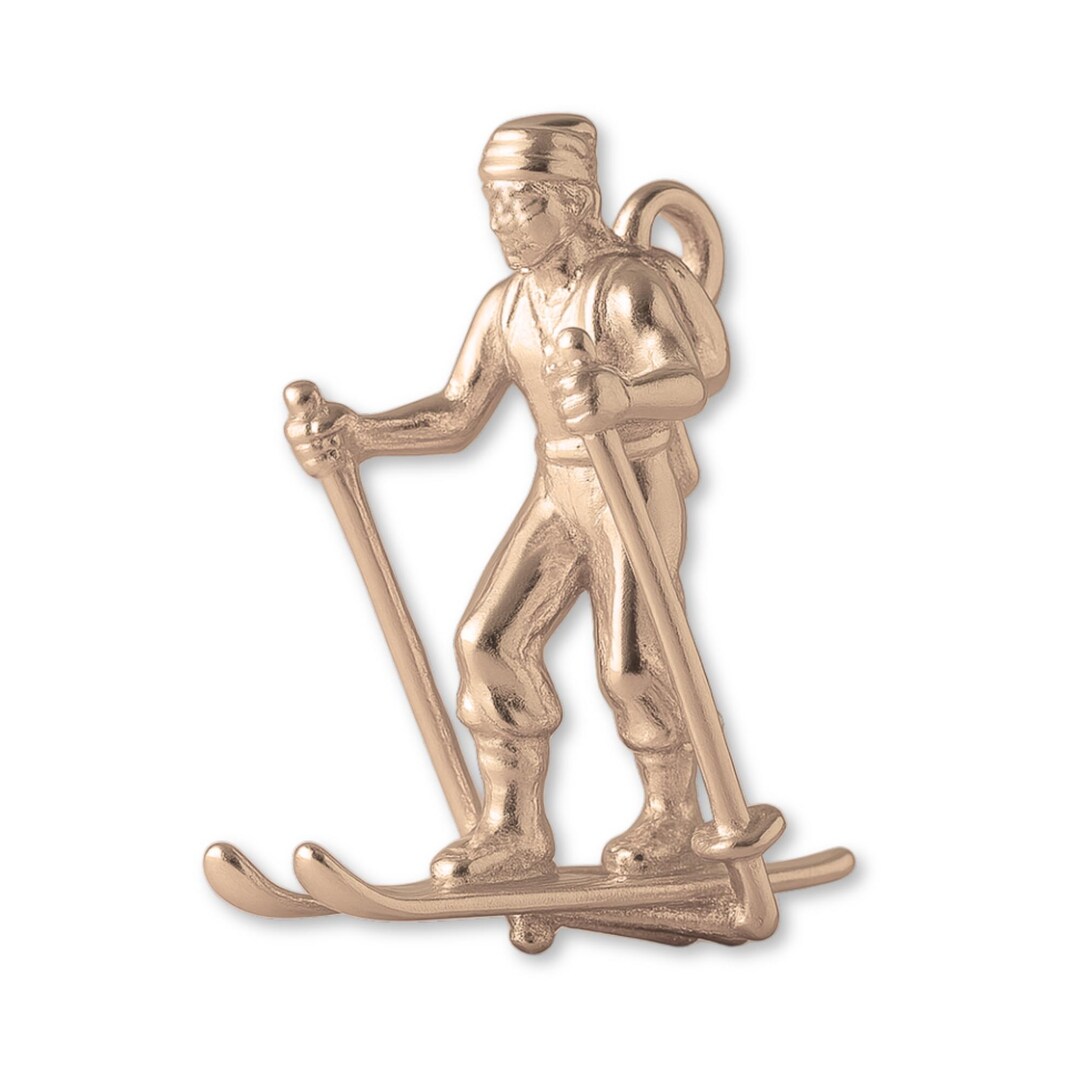Solid 9ct Rose Gold Cross Country Skier Charm - Sports Charms - 9k ...